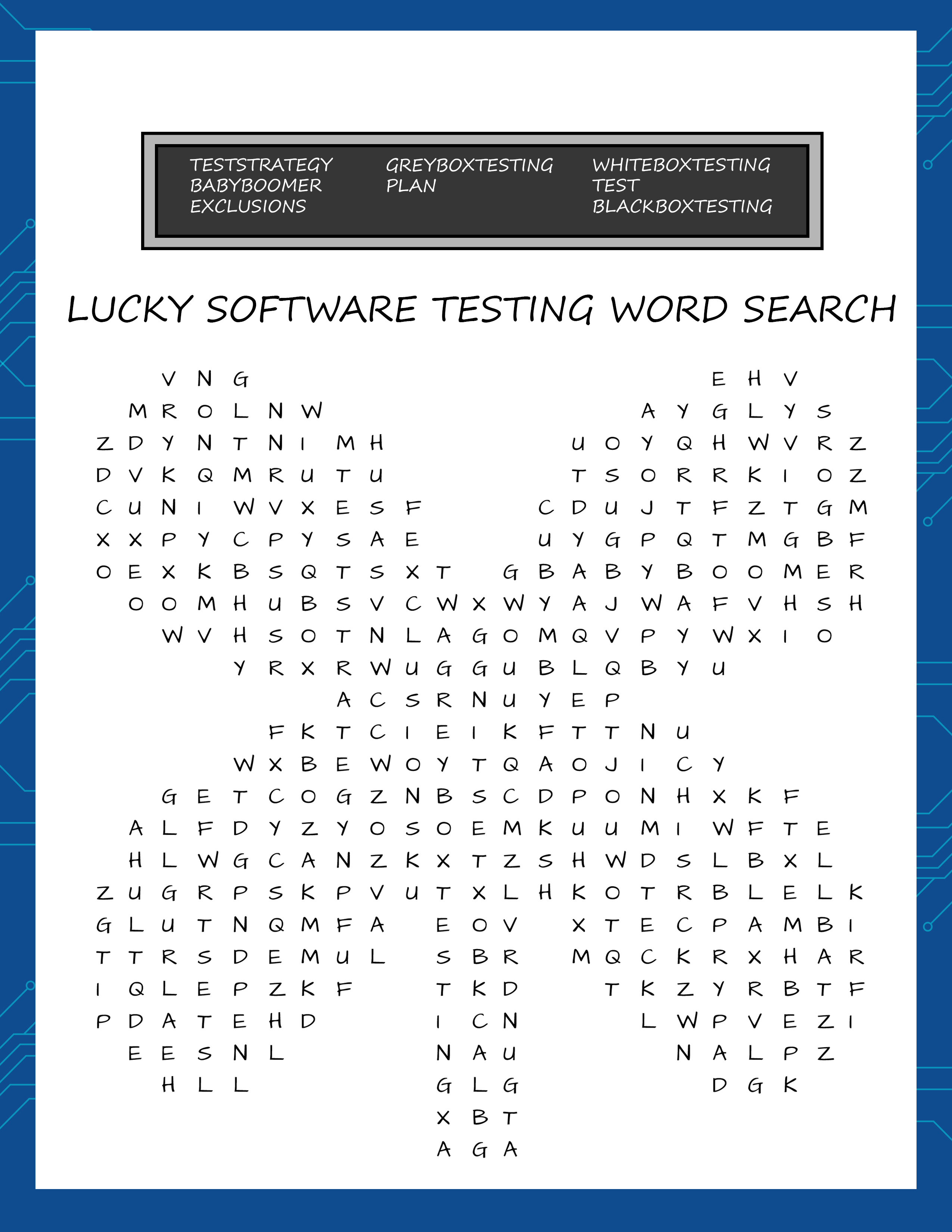 Lucky Software Testing Word Search